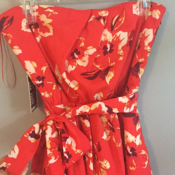 Express | Dresses | Nwt Express Red Floral Strappless Aline Dress ...